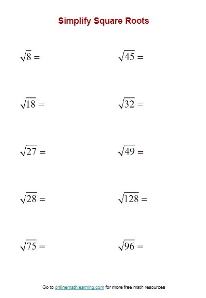 Radicals And Conjugates Worksheets Printable Online Answers Examples