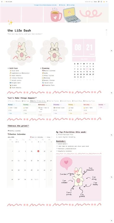 Pink Notion Template Minimalist That Girl Dashboard Notion Template Cute Pastel Planner Notion