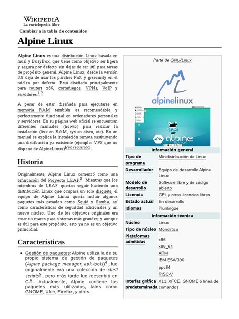 alpine linux pdf distribución de linux software del sistema