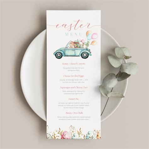 Easter Menu Template Easter Brunch Menu Bunny Printable Menu Easter