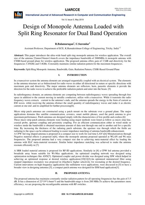 Pdf Design Of Monopole Antenna Loaded With Split Ring Resonator For Dual Band Operation