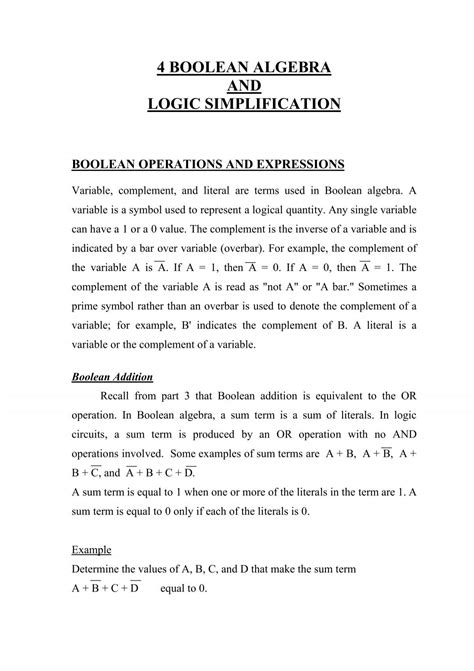 4 Boolean Algebra And Logic Simplification