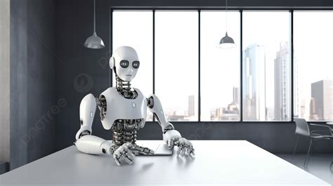 사무실이나 작업 공간의 책상에 앉아 있는 사교적인 로봇의 3d 렌더링 워크스테이션 사무실 작업 공간 작업 공간 배경 일러스트 및 사진 무료 다운로드 Pngtree