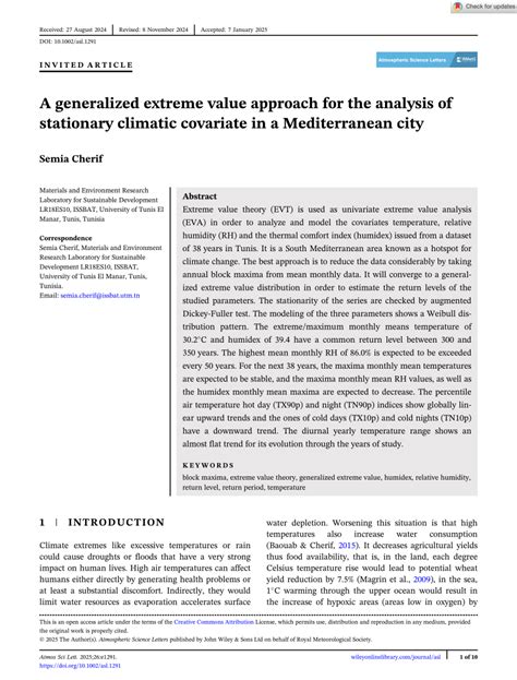Pdf A Generalized Extreme Value Approach For The Analysis Of Stationary Climatic Covariate In