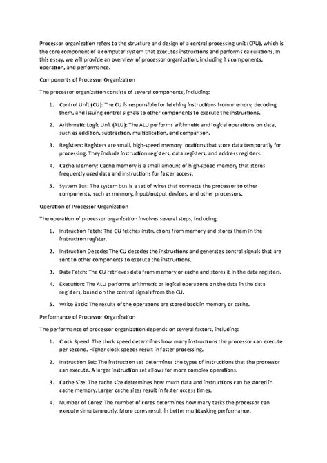 Processor Organization In This Essay We Will Provide An Overview Of Processor Organization Processor Organization In This Essay We Will Provide An Overview Of Processor Organization
