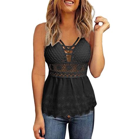 Puawkoer Womens Cool V Neck Sleeveless Solid Breathable Vest Hollow Open Back Halter Tie
