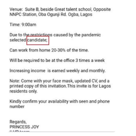 Fakescam Jobs Emailsms Examples Myjobmag