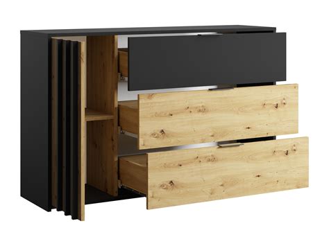 Commode 3 Tiroirs Et 1 Porte Coloris Noir Et Naturel Tunalo