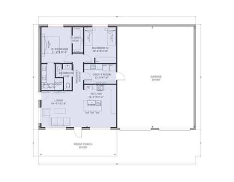 Barndominium Style House Plan 2 Beds 2 Baths 1200 Sq Ft Plan 1107 2