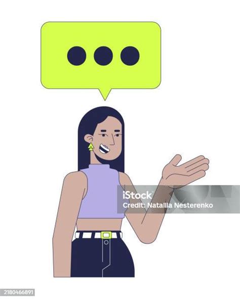 Smiling Middle Eastern Woman With Text Message Bubble 2d Cartoon