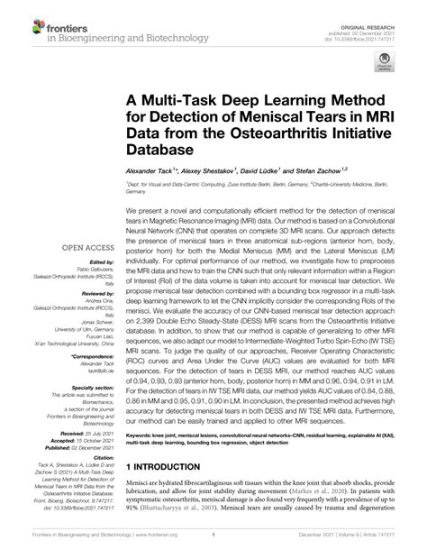 Pdf A Multi Task Deep Learning Method For Detection Of Meniscal Tears