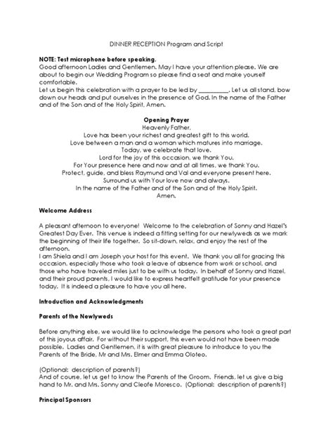 Wedding Reception Dinner Prayer Examples