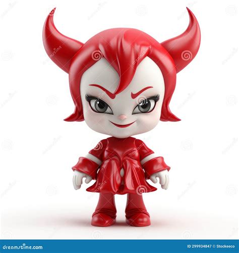 Playful Devil Figurine With White Hair Light Crimson Style Stock Illustration Illustration