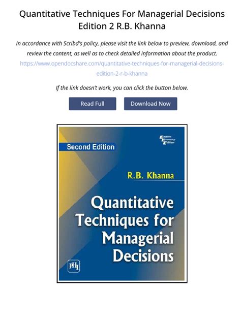 Quantitative Techniques For Managerial Decisions Edition 2 Rb Khanna