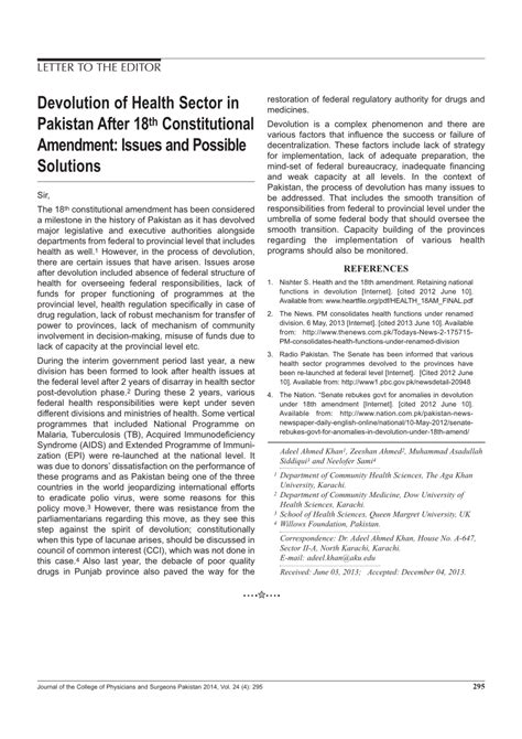 Pdf Devolution Of Health Sector In Pakistan After 18th Constitutional