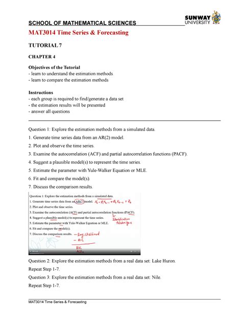 Tutorial 7 Time Series And Forecasting Mat3014 Time Series