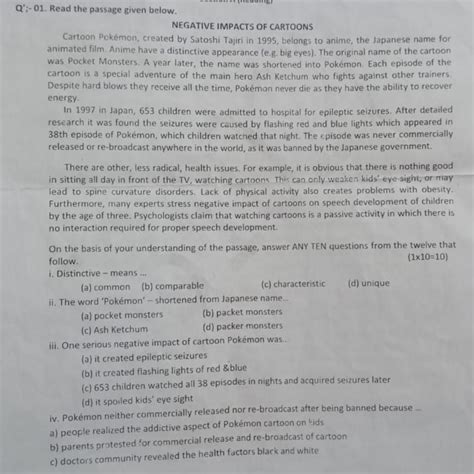 Mathbf Q Prime 01 Read The Passage Given Below Negative