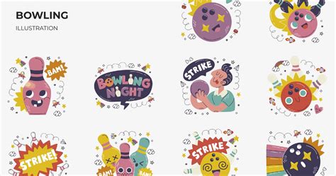 Bowling Stickers Illustrations Ft Bowling And Pins Envato