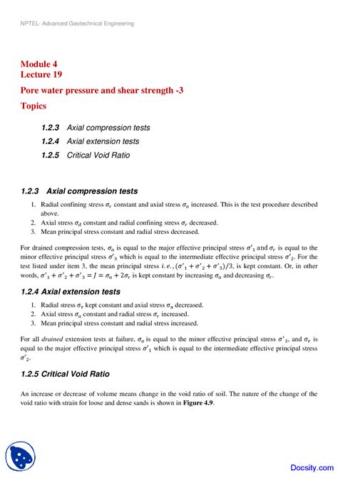 Axial Extension Tests Advance Geotechnological Engineering Lecture Notes Docsity