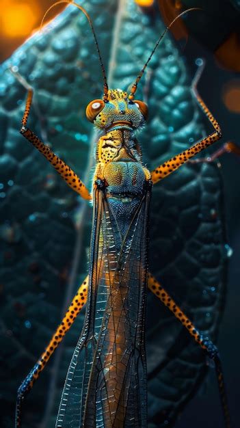Premium Photo Vibrant Grasshopper Posing On Leaf Under Soft Evening Light