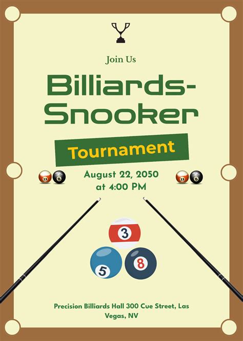 Free Billiards Snooker Tournament Invitation Template To Edit Online