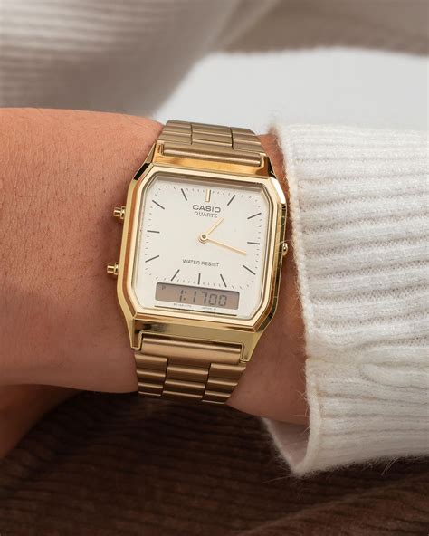Shop Casio Analoguedigital Watch In Gold Fast Shipping And Easy