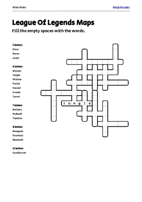 Free League Of Legends Maps Kriss Kross Puzzle Free Printable Pdf
