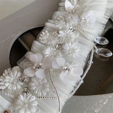 Floral Light Ivory Wedding Garter For Bride Fantasy Flower Garter With