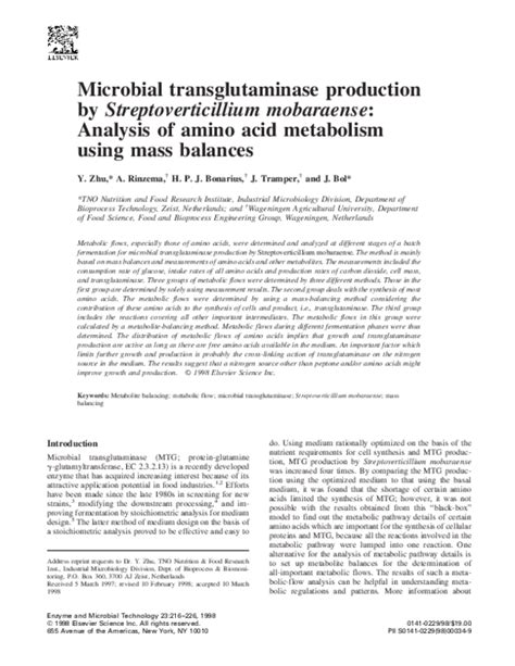 Pdf Microbial Transglutaminase Production By Streptoverticillium