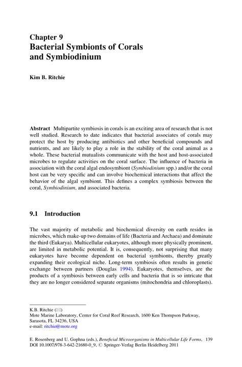 Pdf Bacterial Symbionts Of Corals And Symbiodinium
