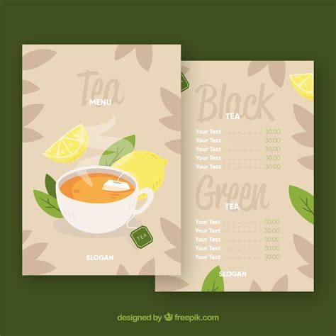 Free Vector Elegant Tea Menu Template With Flat Design