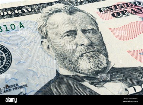 Ulysses S Grant Face On Us Fifty Or 50 Dollars Bill Macro United States Money Closeup Heap Of