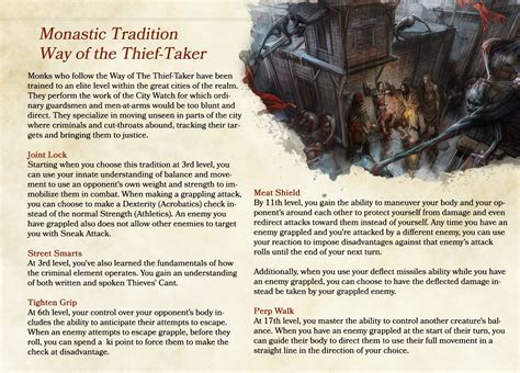 Way Of The Thief Taker Homebrew Monk Subclass R Dnd