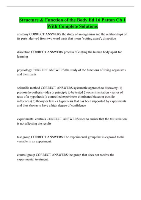 Structure And Function Of The Body Ed 16 Patton Ch 1 With Complete