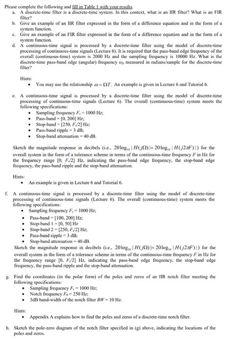 Solved A Please Complete The Following And Fill In Table Chegg