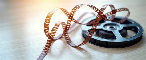 Vintage Film Reel And Film Strips Classic Cinema Equipment On Table