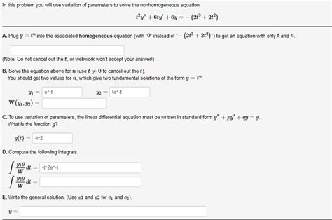 Solved In This Problem You Will Use Variation Of Parameters Chegg