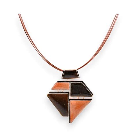 Collier Ikita Médaillon Géométrique Marron Et Orange Bijou Tendance
