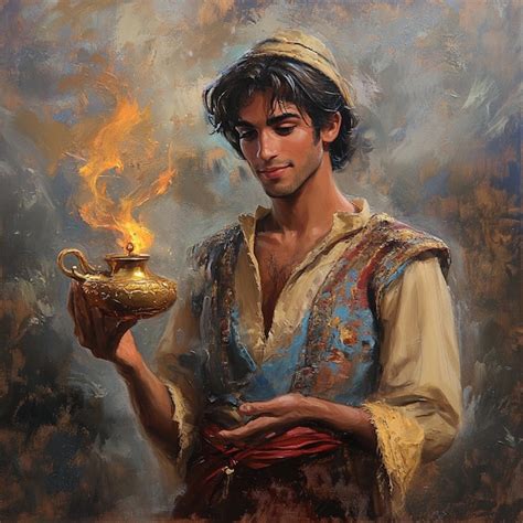 Ai Imagine Aladdin Holding The Magic Lamp Premium Ai Generated Image