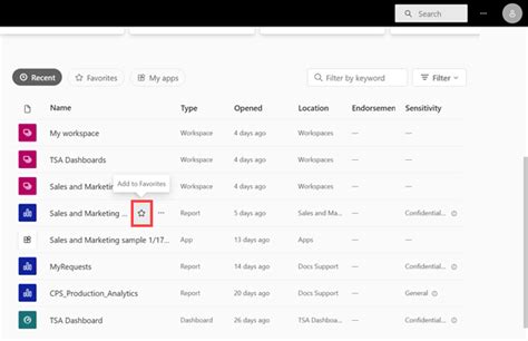 Power Bi 服务中的收藏夹（仪表板、报表、应用） Power Bi Microsoft Learn