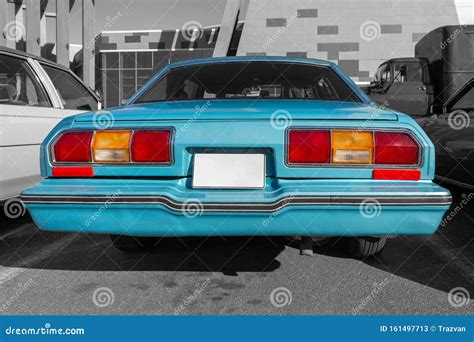 Big Classic American Retro Car Back View Selective Color Isolation