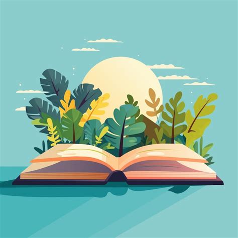 Premium Vector Open Book With Leaves And Sun Vector Illustration
