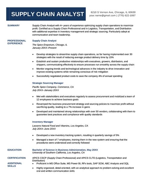 Supply Chain Analyst Resume Sample And Expert Writing Tips