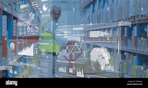 Warehouse Worker Using Tablet Data Analytics And Logistics Image Over