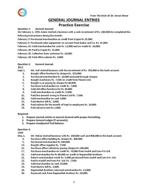 General Journal Practice Questions Pdf Cheque Banks