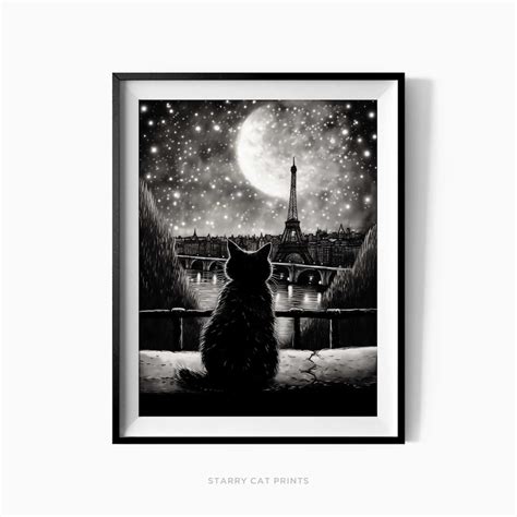 Eiffel Tower Paris Cat Art Print Cute Kitten Illustration Cat Lover