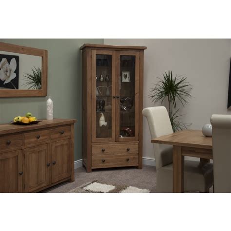 Homestyle Rustic Oak Glass Display Cabinet