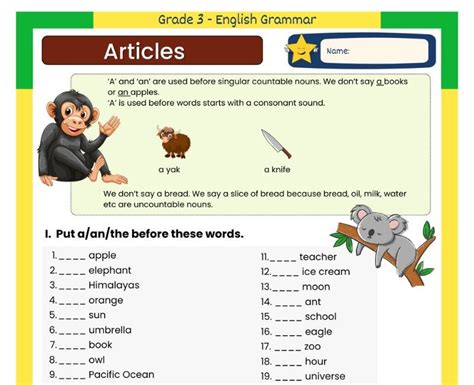 articles worksheet for grade 3 with answers pdf term 2