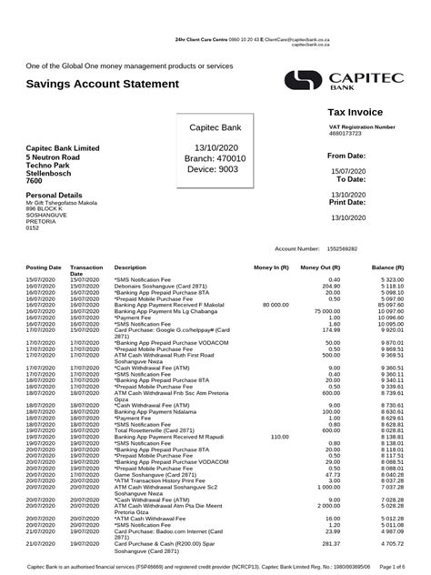 Capitec New Account Statement X2 2021 Pdf Debit Card Stored Value Card