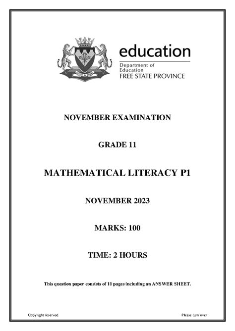 Maths Lit Grade 11 Nov 2023 Paper 1 Final 241010 063450 Mathematical Literacy November